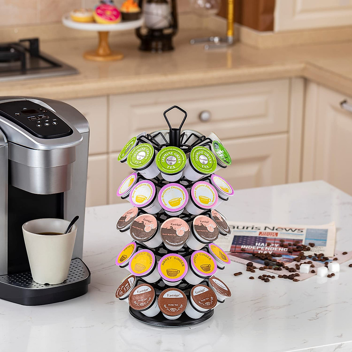 Rice rat K-Cup Storage Coffee Capsules Pod Holder Carousel Capsule Display Storage for k-cup（45 pods-5 tiers）
