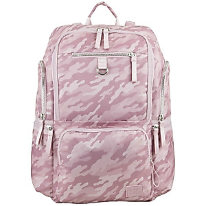 BODHI Baby Waterproof Multi-Function Travel Essentials Baby Tote Diaper Bag Backpack Changing Pad, Stroller Straps for Parents, Unisex, Pink Fluid Camo