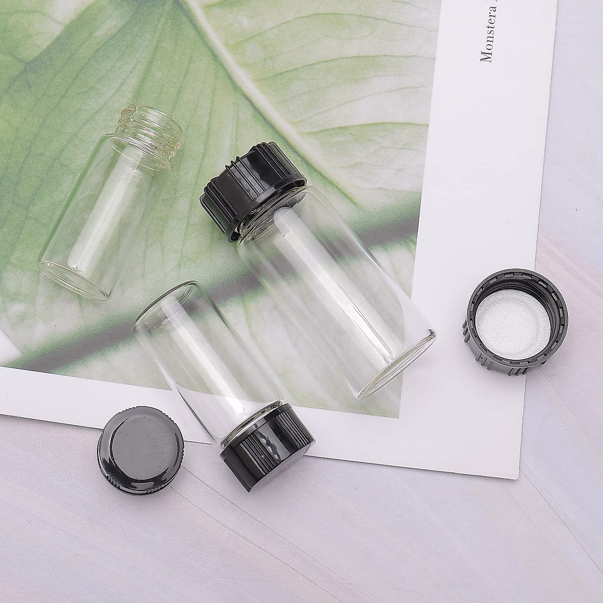 JIUWU 10 ml(0.3 Oz) and 5 ml(0.17 Oz) Clear Glass Vials Liquid Sampling Sample Bottles Screwcap Lab Capacity Container Pack of 35 (20 pcs 10 ml and 15pcs 5 ml Clear Vials)