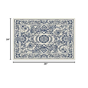 RUGGABLE Washable 2x3 Area Rug, Delphina Delft Blue, Premium Vintage Rugs for Living Room, Bedroom, Kitchen, Office, Classroom with Gripper Non Slip Pad