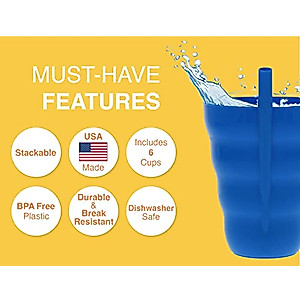 Arrow Home Products Sip A Cup with Built in Straw, 10oz, 6pk - BPA-free Straw Cups for Kids Great for Everyday Use - Made in the USA, Stackable Kids Straw Cups - Purple, Blue, Green, Orange