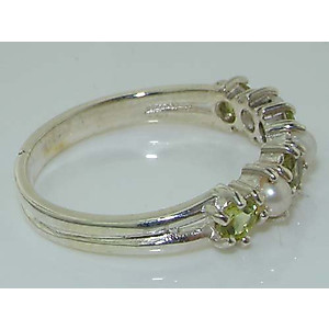 925 Sterling Silver Cultured Pearl & Peridot Womans Eternity Ring - Size 11.25