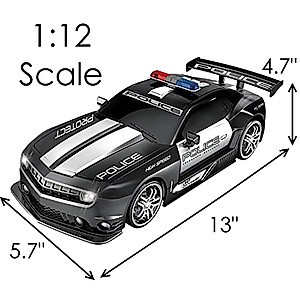 Haktoys Remote Control Police Car RC High Speed Cop Chase 1:12 Scale Radio Control Patrol Sports Vehicle with Headlights