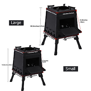 Lineslife Wood Burning Camp Stove, Portable Cast Iron Camping Wood Stove, Black Woodstove with Carrying Case for Backpacking Outdoor Cooking, Large