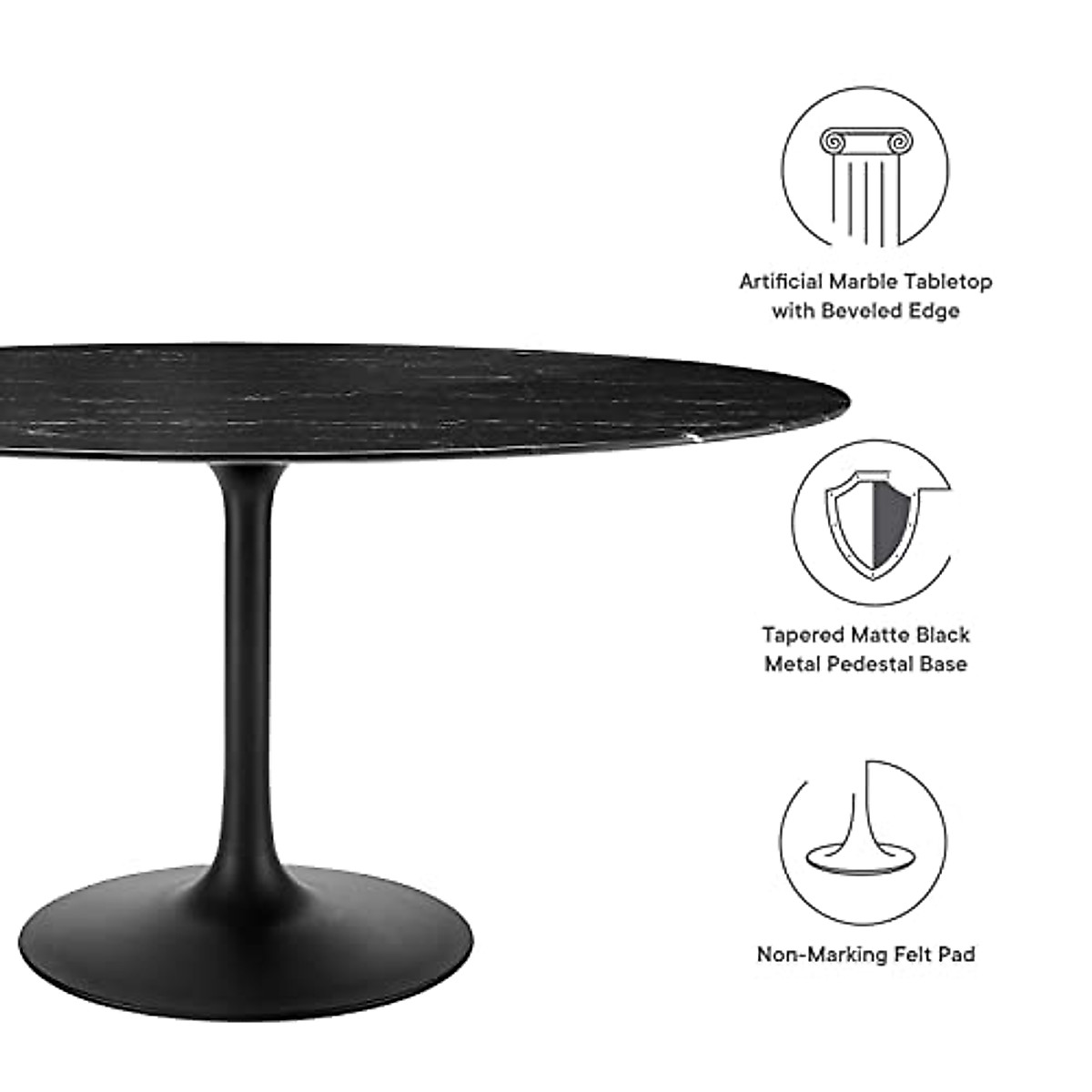 Modway Lippa Dining Table, 60 x 35.5 x 28.5, Black