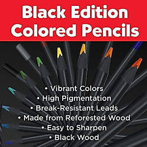 Faber-Castell Black Edition Colored Pencils - 12 Neon and Pastel Colors, Black Wood and Soft Core Lead, Premium Art Colored Pencils for Adult Coloring, Kids, Hobby Artists and Beginners
