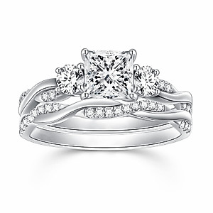 Princess Cut Wedding Ring Sets for Women White Gold, Precious Metal, Moissanite