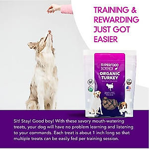 Superfood Science All Natural Organic Turkey Dog Treats with Healthy Human Grade Ingredients, Made in USA, Gluten-Free Training & Rewarding Snacks for Small, Medium, and Large Dogs, 5 Oz, Mini Sticks