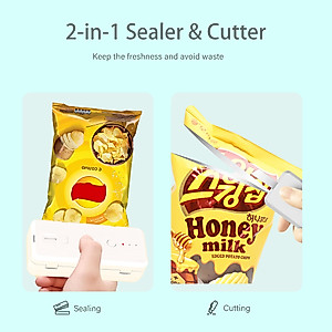 Hokant Mini Bag Sealer Handheld Heat Vacuum Sealer and Cutter, 1300mAh Rechargeable Portable Mini Sealing Machine with 3 Sealing Gear for Chip Bags Plastic Bags Food Storage