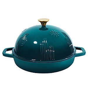 Flavehc Bread Oven Cast Iron Bread Dutch Oven with Cloche Lid for Bread Baking Darkcyan Enameled Cast Iron Bread Oven with Dome Lid for Sourdough 5 qt