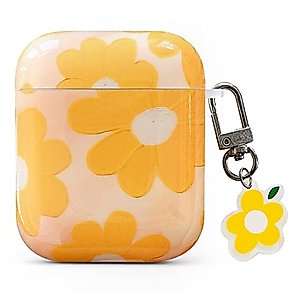 case for Flower airpod case 2nd Generation airpod case 1st Generation with Keychain Yellow airpods 2nd Generation case for Women