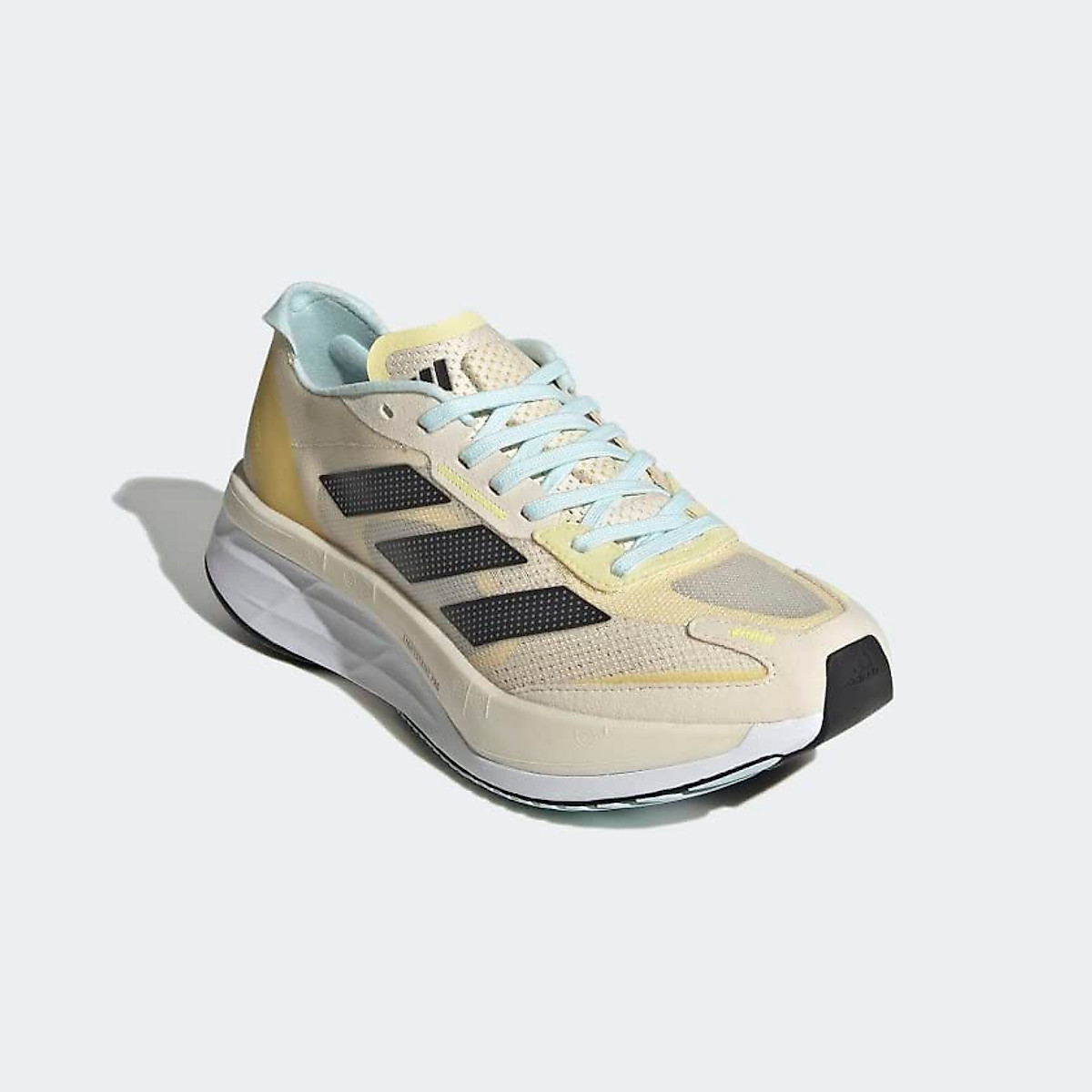 adidas Women's Adizero Boston 11 Sneaker, Ecru Tint/Night Metallic/Beam Yellow, 7