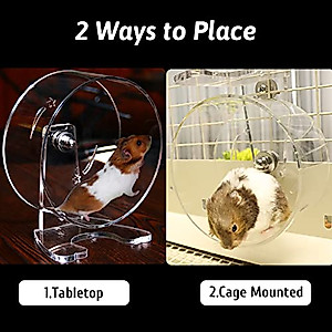 BNOSDM Hamster Wheel Silent Gerbil Exercise Wheel with Stand Quiet Small Animals Spinner Acrylic Transparent Dwarf Hamster Running Toys for Chipmunk Mouse (6.7")