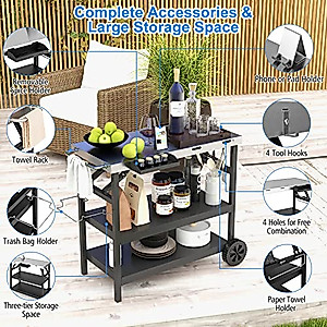 PETSITE Outdoor Grill Cart, Foldable BBQ Pizza Oven Stand, Movable Food Prep Table with Stainless Steel Tabletop & Wheels, Portable Griddle Dining Kitchen Island Cart Station for Bar Patio Outside