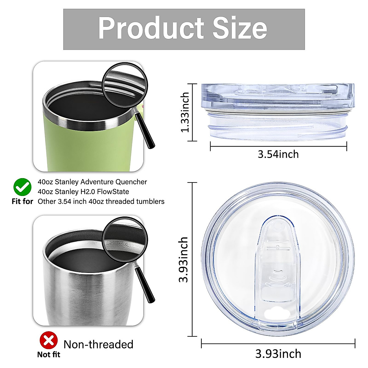 XccMe 40 OZ Tumbler Lids Fit for Stanley Cup,2PACK 100% Leakproof and Spill Proof Splash Replacement 40oz Tumbler Lids,Reusable Tumbler Covers for Stanley and More Coffee Mugs