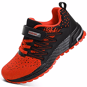 KUBUA Kids Sneakers for Boys Girls Running Tennis Shoes Lightweight Breathable Sport Athletic Black Red Big Kid Size 2