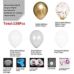 DIY Balloon Arch & Garland kit,138Pcs Party Balloons Decoration Set, Gold Confetti & Silver & White & Transparent Balloons for Bridal & Baby Shower, Wedding, Birthday, Graduation, Anniversary Party