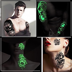 24 Sheets Glow in the Dark Temporary Tattoo Wolf Flower Luminous Fake Tattoos for Adults Men Women Kids Tiny Halloween Tattoo Stickers Neon Rave Festival Accessory Glow Party Supplies Decorations