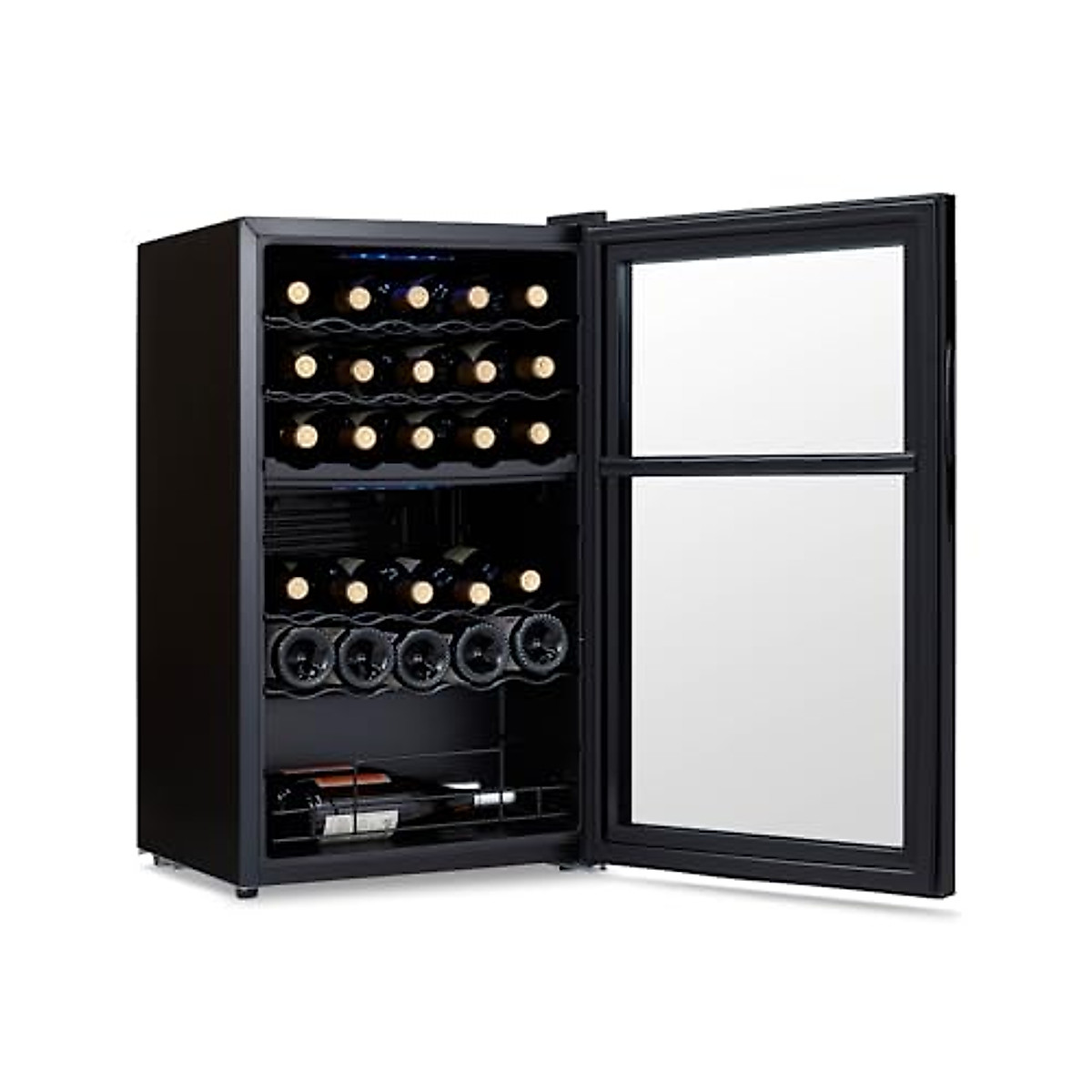 Luma Comfort Shadow Series Wine Cooler Refrigerator 33 Bottle Dual Temperature Zones, Freestanding Mirrored Wine Fridge with Double-Layer Tempered Glass Door & Compressor Cooling,Black
