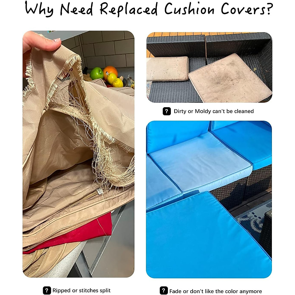 ClawsCover 7Pack Outdoor Seat and Back Cushions Replacement Covers Fit for 3/5 Pieces 4-Seater Wicker Rattan Patio Furniture Conversation Set Sectional Couch,Red-Small (Include Cover Only)