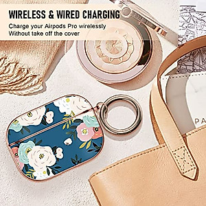 Youskin Airpod Pro 2 Case 2022 Flower Cute, AirPod Pro 2nd Generation Case, Rose Golden Plating Airpods Pro Case with Keychain，Shockproof Protective Case for AirPod Pro 2 2022，Blue Red Flower