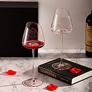 Red Wine Glasses Set of 2,Pink Crystal Wine Glass,Lead-Free Goblet,Unique Gifts for Women,Birthday,Wedding,Anniversary,Valentine's Day(18oz, Pink)