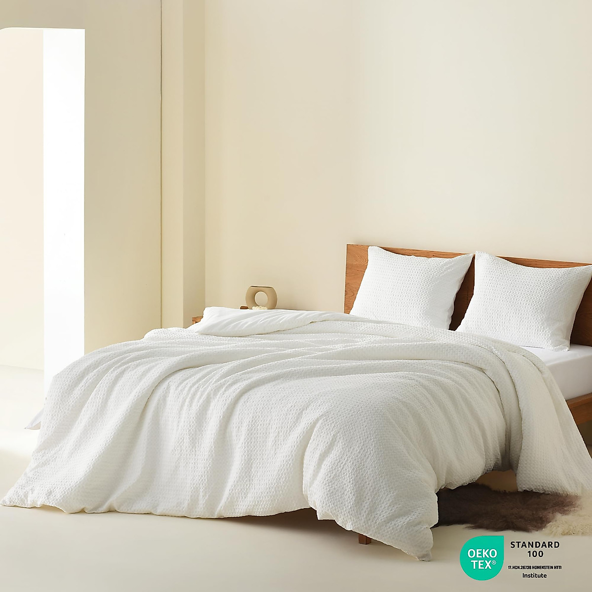 Comfort Spaces White Queen Duvet Cover Set - 3 Pieces Breathable Waffle Dobby Weave Texture Duvet Sets, Modern Farmhouse Boho Duvet Cover & Sham, All Season Microfiber Queen Bed Set, Full/Queen