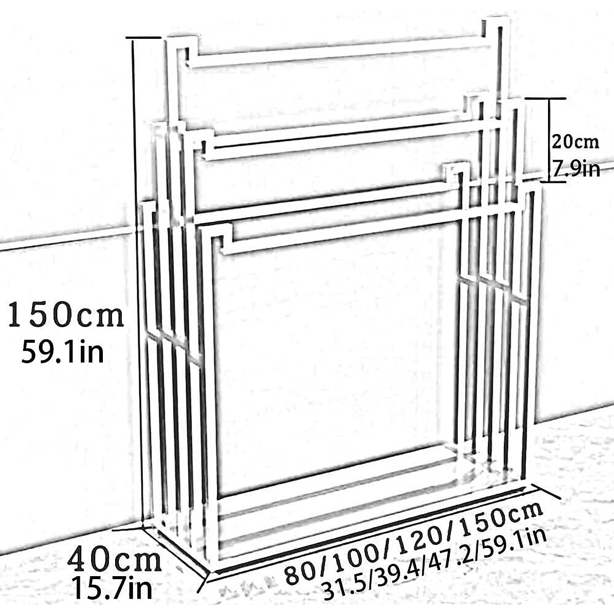 Double Side Scarf Holder Organizer, Stand Floor Standing Scarf Display Stand, Metal Freestanding Scarf Holder, Retail Display Stands for Clothing Retail Stores, Shop(Black,15.7*59.1*59.1in)
