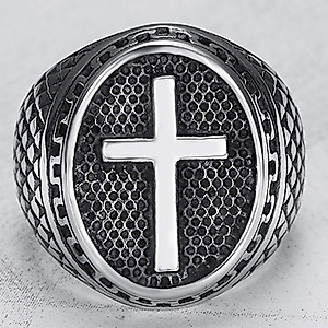 Jude Jewelers Retro Vintage Stainless Steel Chrisitan Cross Religious Ring (Grey, 7)