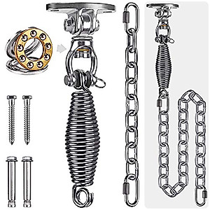 SELEWARE Stainless Steel Swivel Hanger with Heavy Duty Spring, Iron Chain and Bolts, Ceiling Mount for Hanging Indoor Swing, Hammock Chair, Heavy Punching Bag