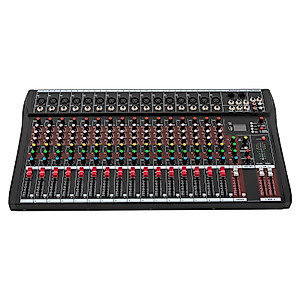 Audio Mixer 16 Channel Bluetooth Live Studio LED Display Professional USB Mixing Console with 3-Band EQ Sound Board Console DJ Studio Audio Mixer for PC Recording Music (16 Channel)