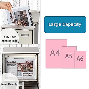 Wall Mounted Mailboxes with Key Lock, Lovndi Large Capacity Drop Mail Locking Box for Outdoor, Lockbox (2210 Stainless Steel)