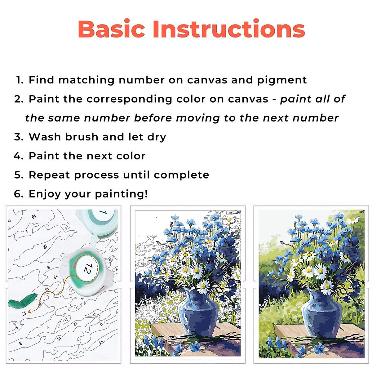 DIY Paint by Numbers for Adults Beginner, Adult Paint by Number Kits on Canvas Number Painting for Adults Flower Acrylic Painting Kit, Easy Paint by Numbers for Kids Ages 8-12 Hobbies for Women