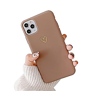Ownest Compatible for iPhone 11 Pro Case for Soft Liquid Silicone Heart Pattern Slim Protective Shockproof Case for Women Girls for iPhone 11 Pro-Brown