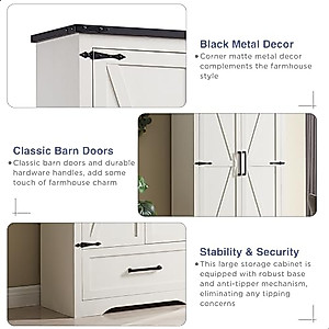 JXQTLINGMU Farmhouse Storage Cabinet with Adjustable Shelves, Bathroom Storage Cabinet with Barn Doors for Bathroom, Utility Room, Living Room, Kitchen, Antique White