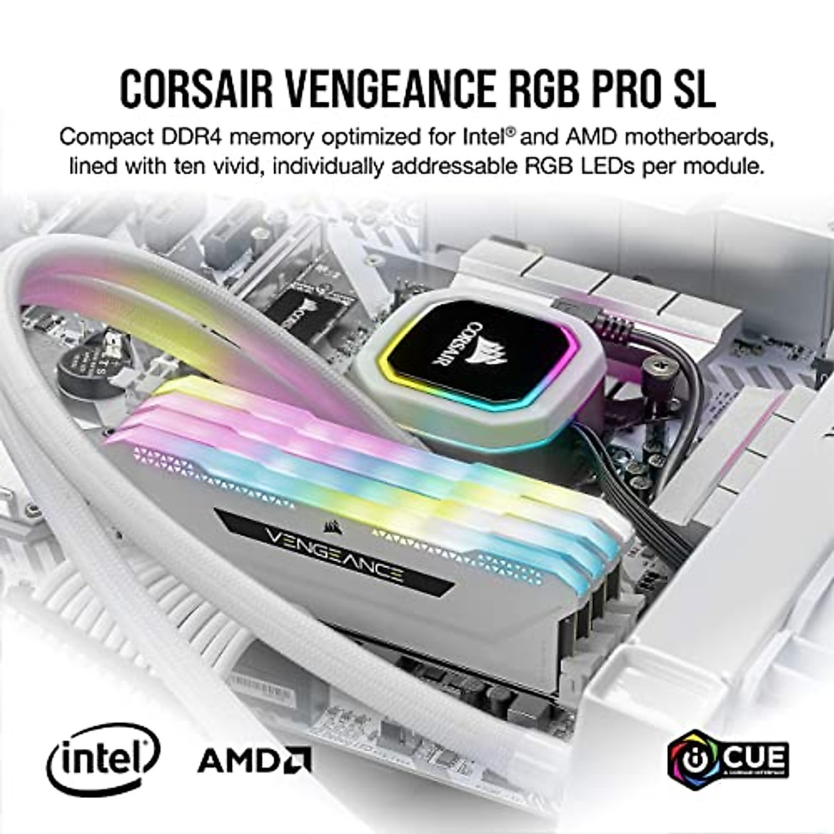 Corsair Vengeance RGB Pro 16GB (2x8GB) DDR4 3600 (PC4-28800) C18 1.35V Desktop Memory - White (CMH16GX4M2D3600C18W)