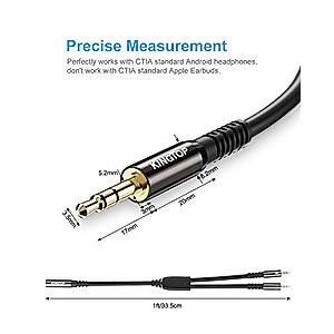 KINGTOP Headphone Splitter, 3.5mm Headphone Mic Stereo Y Splitter, 3.5mm TRRS Female to Dual 3.5mm TRS Male Combo Audio Adapter for PC, Laptop, Desktop, Headphone, Gaming Headset (Black)