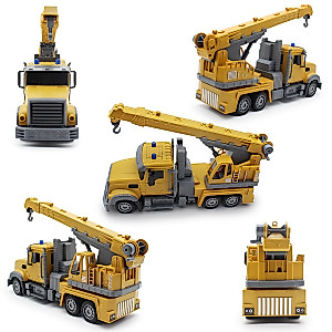 QuirkyGlee Remote Control Crane Truck Toy, RC Crane Truck 7 Channel 1:24 Construction Vehicles Toys，with One-Touch Lift Sounds & Lights, Two Rechargeable Batteries, Kids Cranes Toy for Boy Gift
