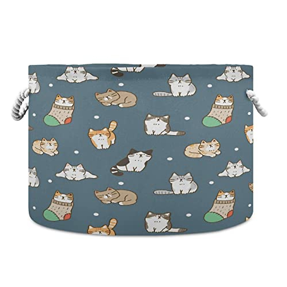 Kigai Cotton Rope Basket Cartoon Cat Collapsible Baby Laundry Basket with handles Blanket Basket Kids Toy Storage Basket for Shelf Organizer Home Decor