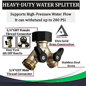 Heavy Duty 2 Way Hose Splitter (Premium Brass for Superior Durability), Wye Garden Hoses Connector for Water Spigot Faucet Bib Tap, Double Shut Off Valve, Y Adapter, Rust-Resistant Finish, Zero Leaks