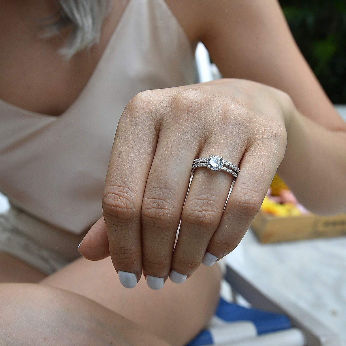 LEMON GRASS 1 Ct Halo Solitaire Cubic Zirconia Promise Engagement Ring 925 Sterling Silver Ring Size 7