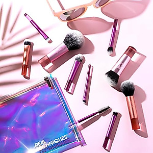 Real Techniques 11 Piece Travel Fantasy Mini Brush Set, Travel Size Makeup Brushes For Foundation Eyeshadow, Powder, Blush, Contour, & Concealer, Makeup Bag Included, Gift Set, Cruelty-Free