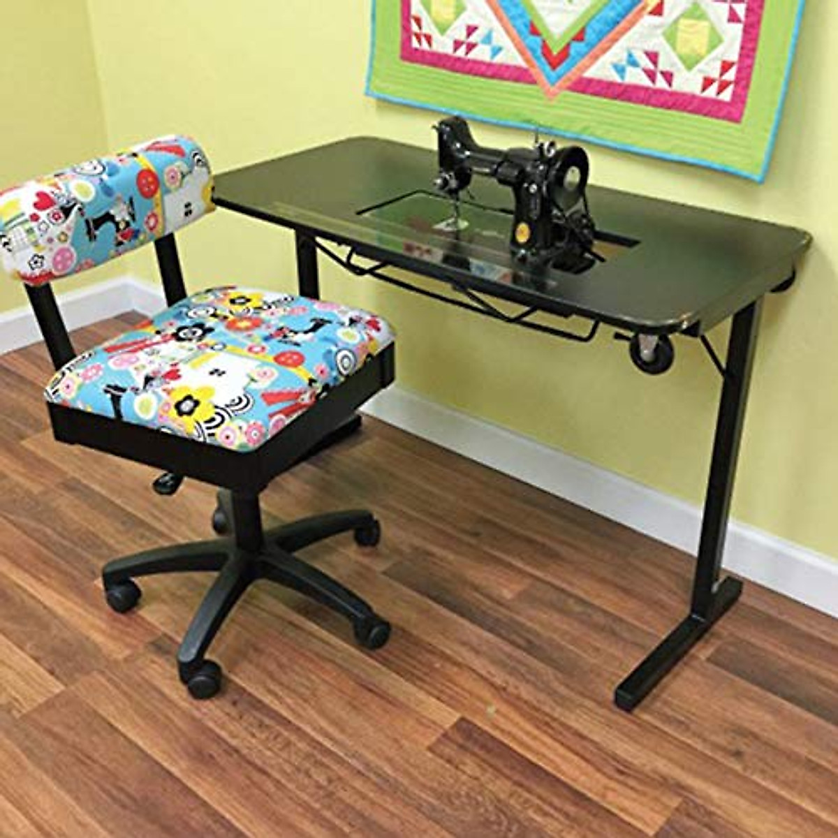 Arrow 611F Sewing Table for Vintage Singer Featherweight Sewing Machines 221 and 222, Portable with Wheels and Lift, Black Finish