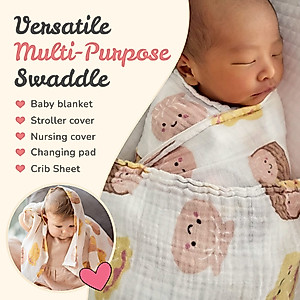 The Wee Bean Baby Swaddle Blanket, Organic Cotton and Rayon derived from Bamboo Muslin Blanket, Soft, Breathable Baby Blankets for Boys & Girls, Taste of HK Dim Sum Dumpling Design, 47 x 47 Inches