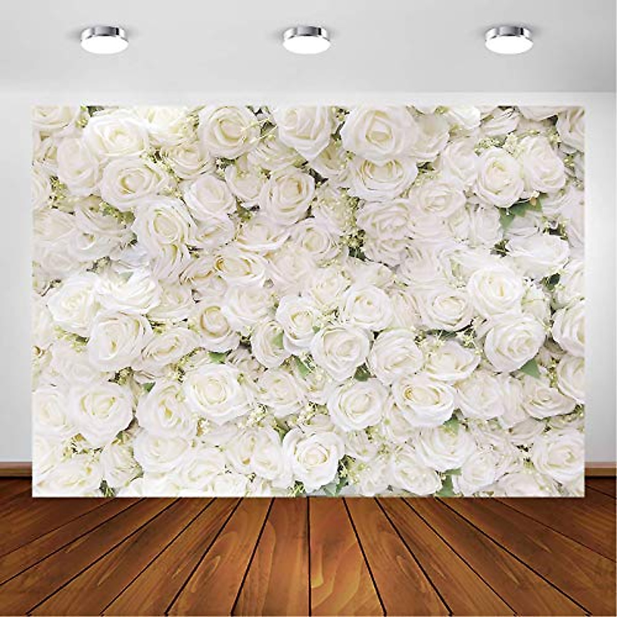 Avezano White Flower Backdrop for Party Photoshoot Wedding Floral Wall Bridal Shower Party Decoration Photography Background White Rose Florals Backdrops Portrait Photographic Studio (8x6ft)