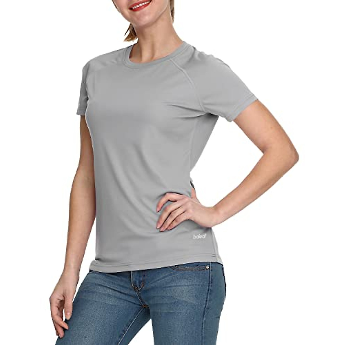 BALEAF Women's UPF 50+ UV Protection Shirts Short Sleeve T-Shirts SPF Sun Shirts Quick Dry Outdoor Performance Tops Light Grey Size S