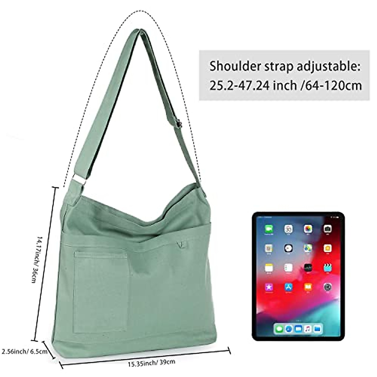 WantGor Canvas Tote Bag for Women, Large Crossbody Bag Shoulder Hobo Handbags Casual Work Shopping Bags (Green)