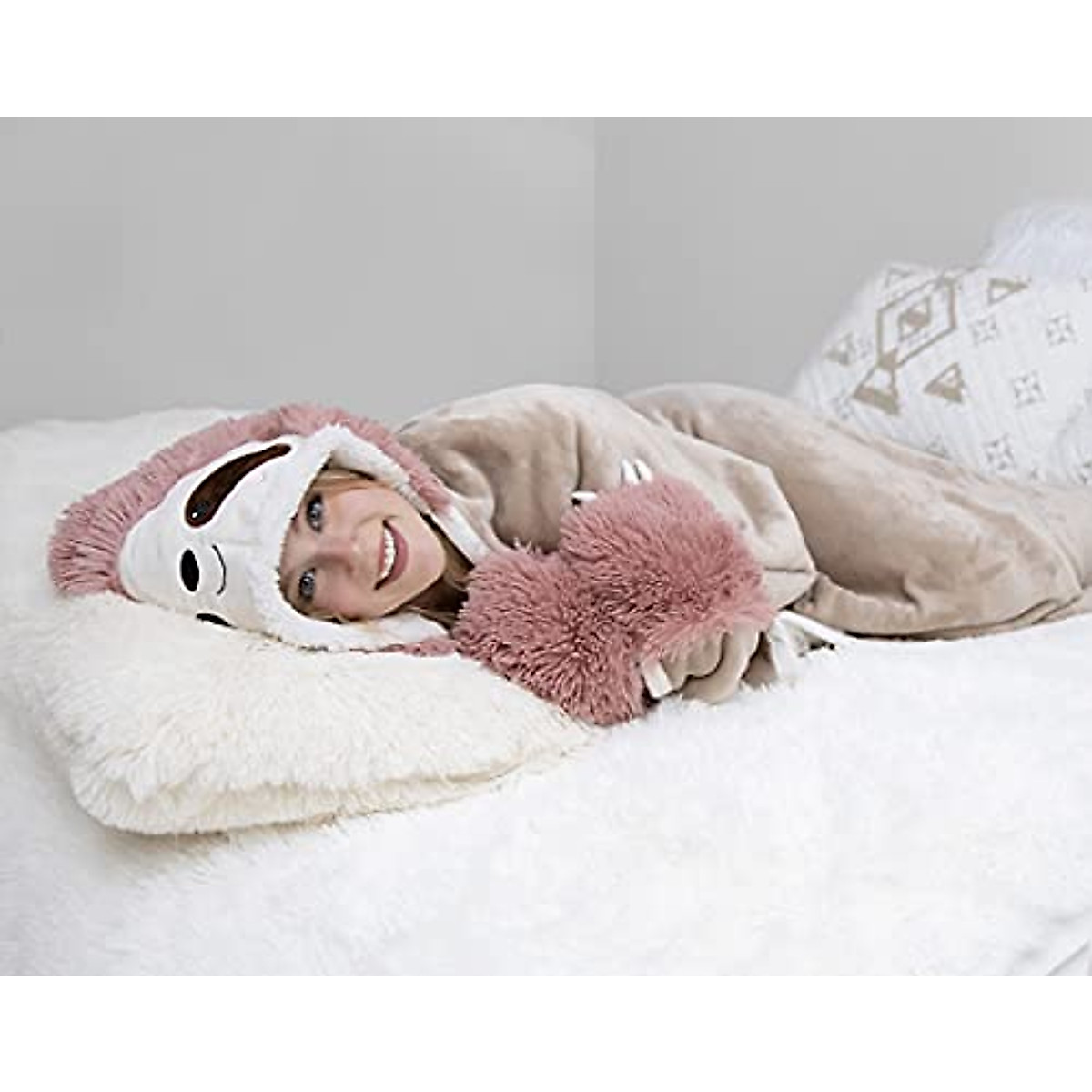 Mutjida Sloth Wearable Hooded Blanket for Adults - Adorable Soft Cozy Plush Flannel Fleece & Sherpa Hoodie Throw Cloak Wrap - Sloth Gift for Women (Pink Fur)