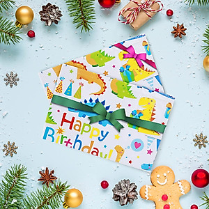 Prasacco 6 Sheets Birthday Wrapping Paper, Cartoon Dinosaur Birthday Wrapping Paper Kids Wrapping Paper Rolls Boys Wrapping Paper Dinosaur Wrapping Sheet for Kids Boys Girls (70x50cm/27.6x19.7inch)