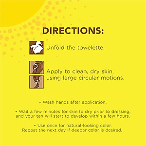 Jergens Natural Glow Instant Sun Sunless Tanning Towelettes, Single-Use Self Tanner Wipes for Flawless, Natural-Looking Color, 6 Count